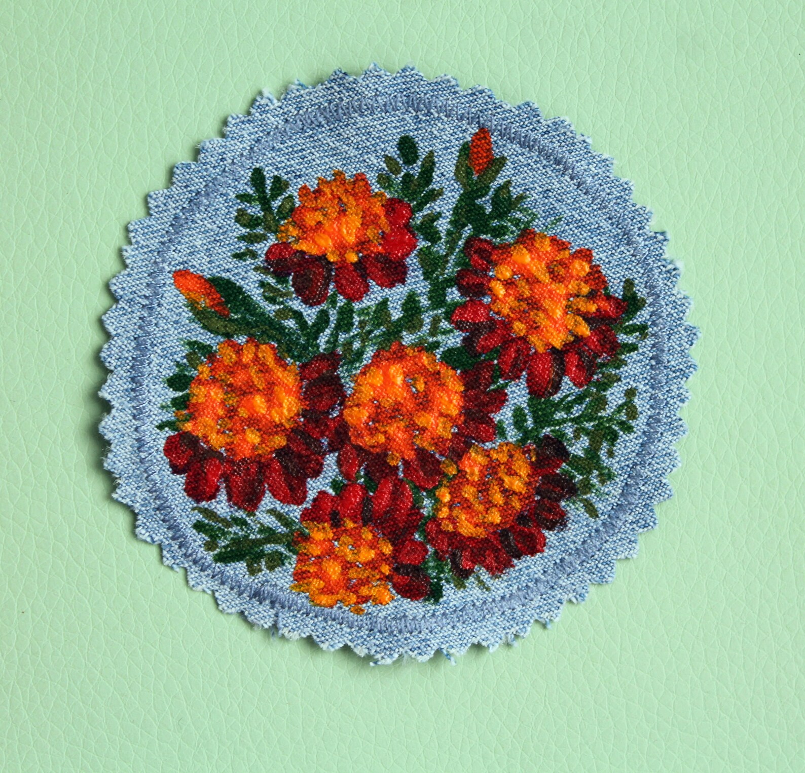 Hand Painted Marigold Patch Denim Patches Floral Upcycled Jeans for ...