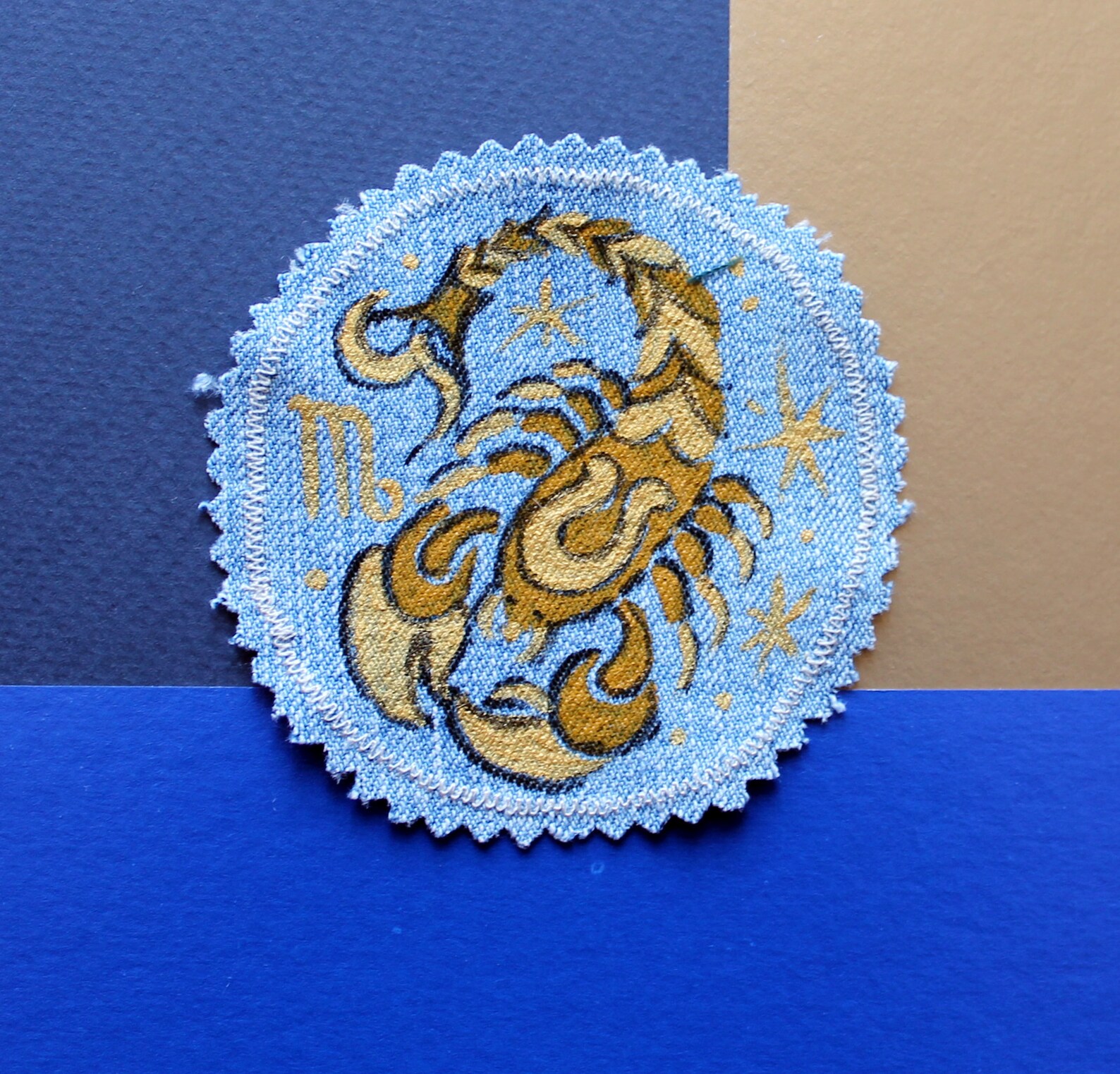Zodiac Patch Scorpio Hand Painted Denim Scorpion Patches Upcycled Jeans ...