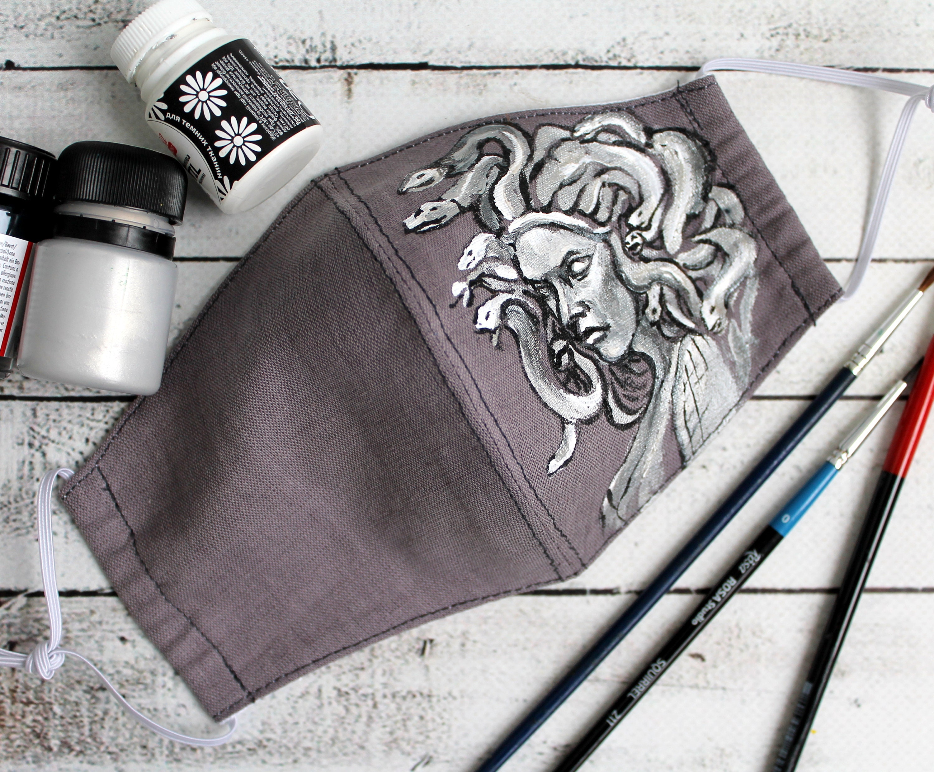 Dark academia medusa mask Hand painted linen face mask College | Etsy