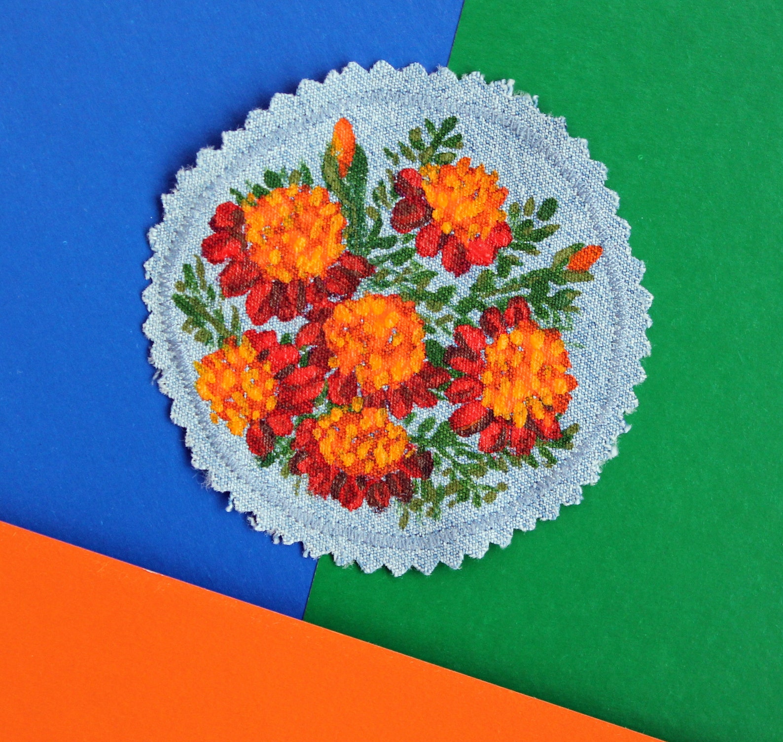 Hand Painted Marigold Patch Denim Patches Floral Upcycled Jeans for ...