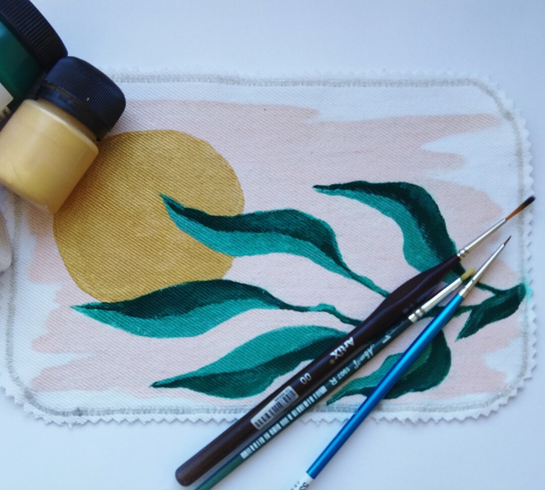 Hand Painted Patch Sew on Sun and Leaves Japanese Style Art Denim ...