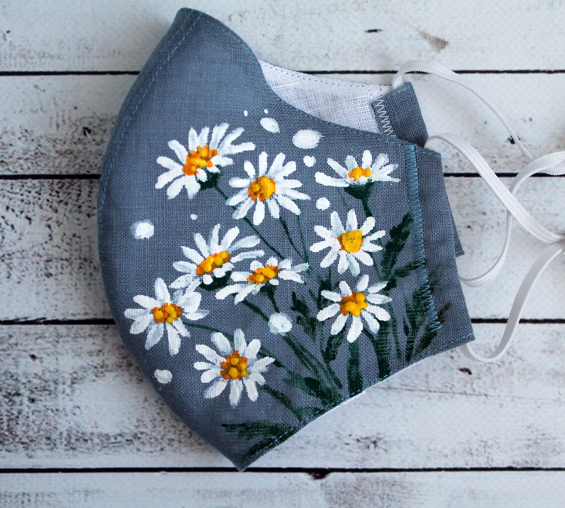 Linen Face Mask Daisy Face Mask Washable Hand Painted Face Mask CUSTOM ...