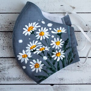 Linen Face Mask Daisy Face Mask Washable Hand Painted Face Mask CUSTOM ...