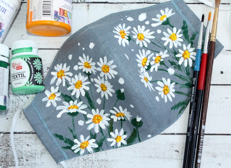 Linen Face Mask Daisy Face Mask Washable Hand Painted Face Mask CUSTOM ...