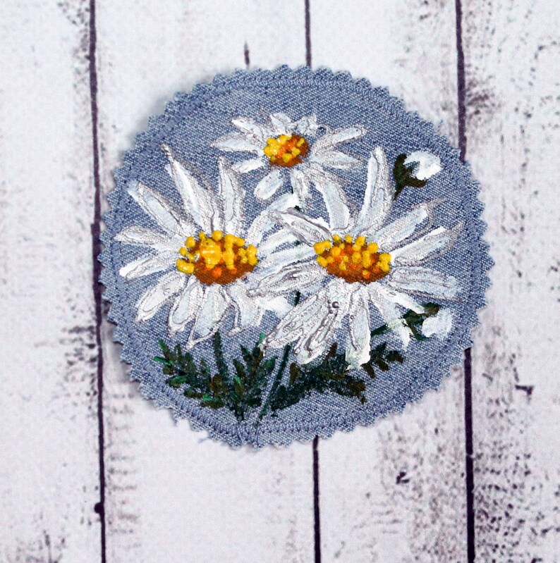 Daisy Patch Hand Painted Denim Patches Floral Upcycled Jeans for Women ...