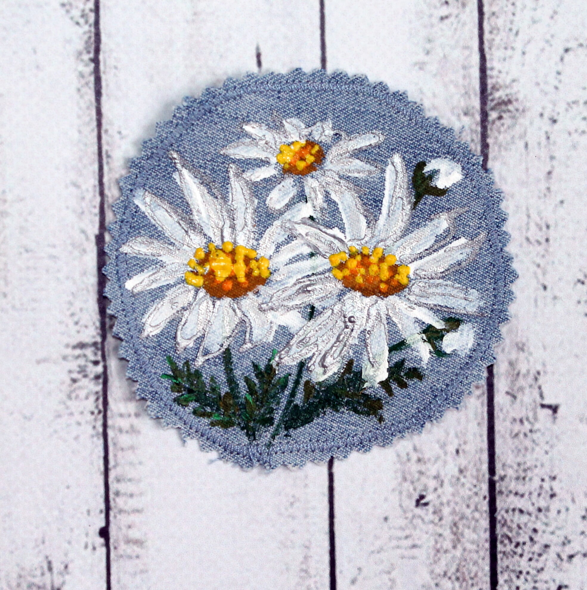 Daisy Patch Hand Painted Denim Patches Floral Upcycled Jeans for Women ...