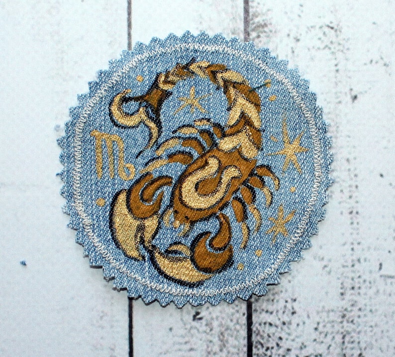 Zodiac Patch Scorpio Hand Painted Denim Scorpion Patches Upcycled Jeans ...