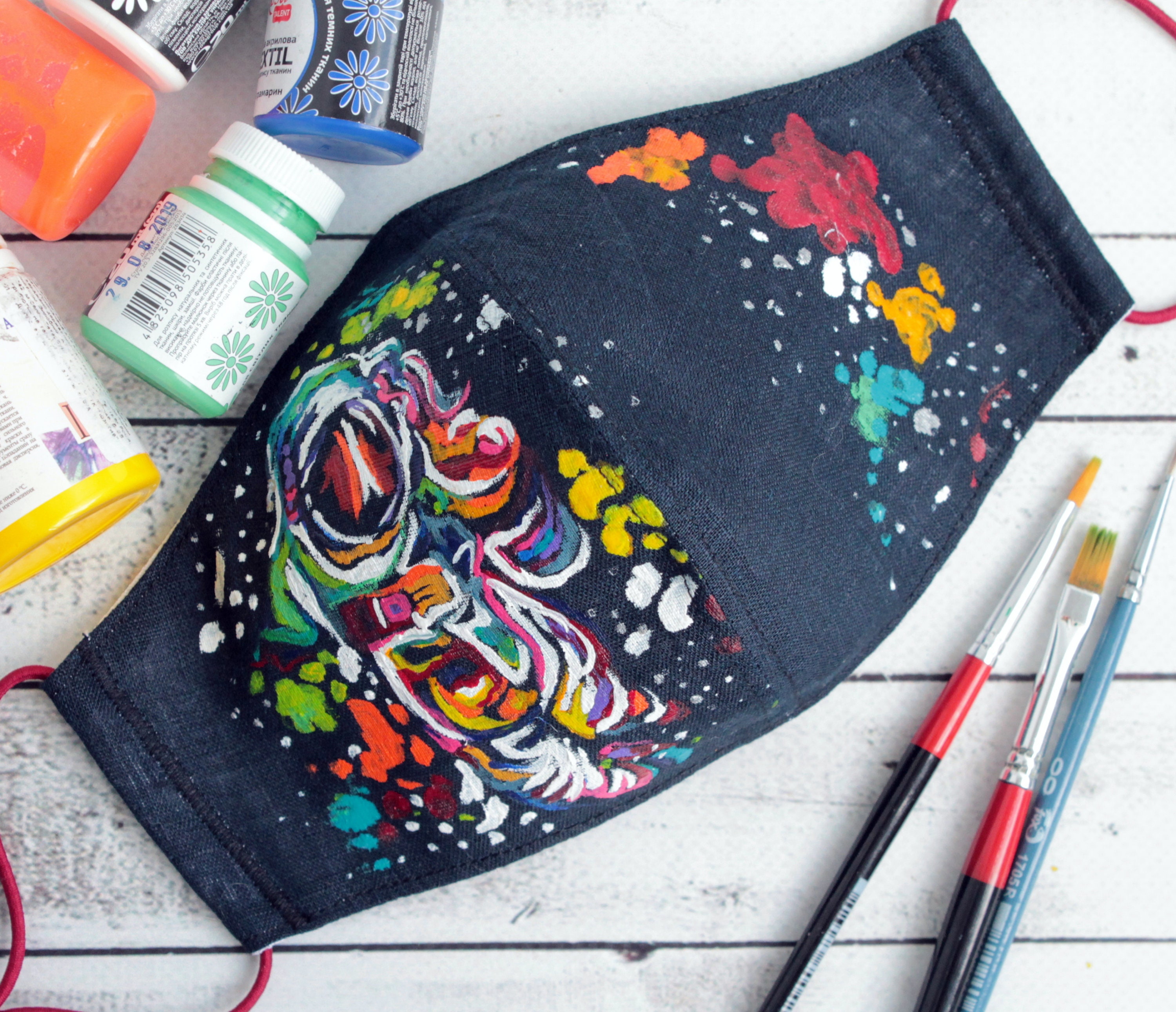 Hand Painted Astronaut Face Mask Washable Linen Spaceman Mask College ...
