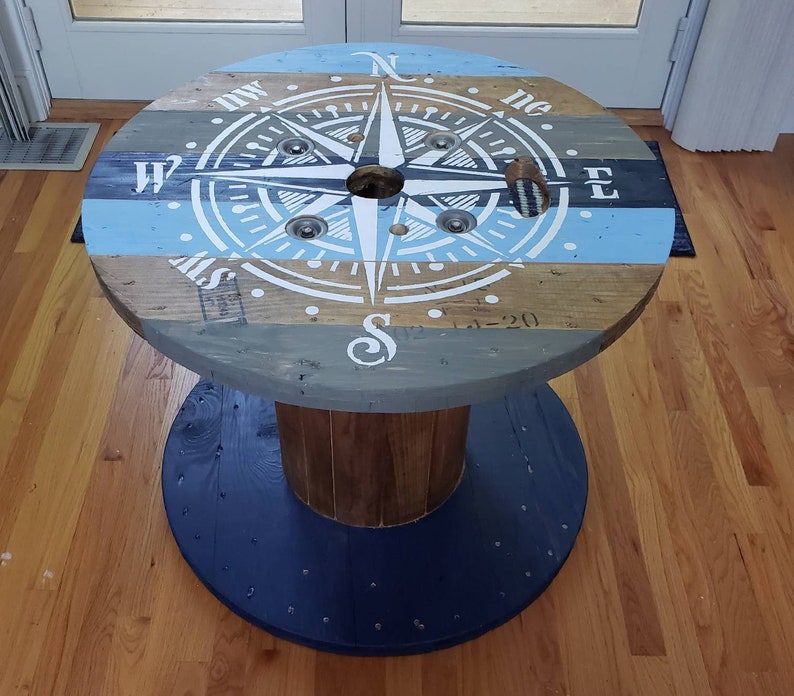 Handpainted,nautical Compass, Rustic,repurposed, Spool Table. Custom ...