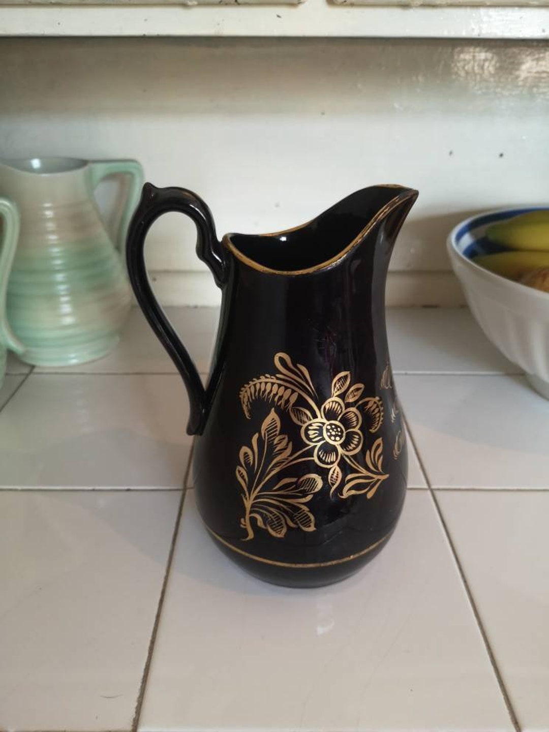 Antique Victorian Birth Commemorative Black Pitcher/jug With Hand ...
