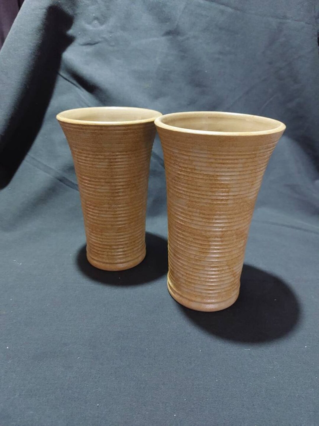 Pair of 1980s Dee Cee Stoneware Vases. Vintage Ceramic Stoneware Ribbed ...