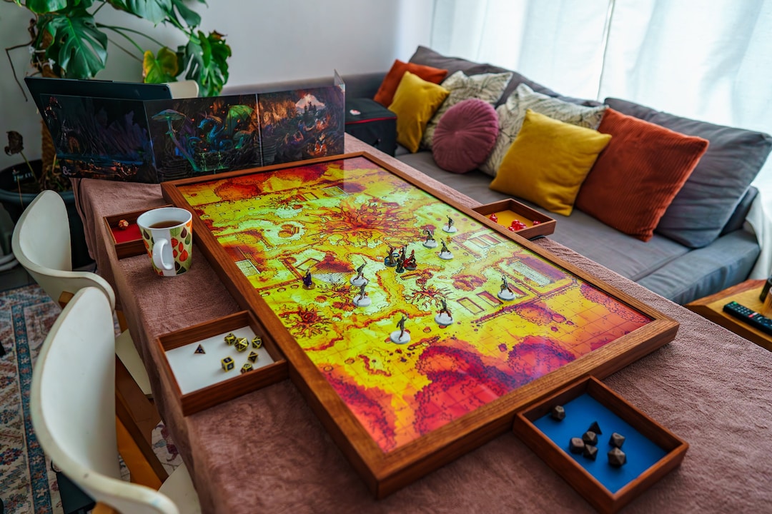 Portable RPG Gaming Table: Black Walnut Dungeon Display With 4K UHD TV ...