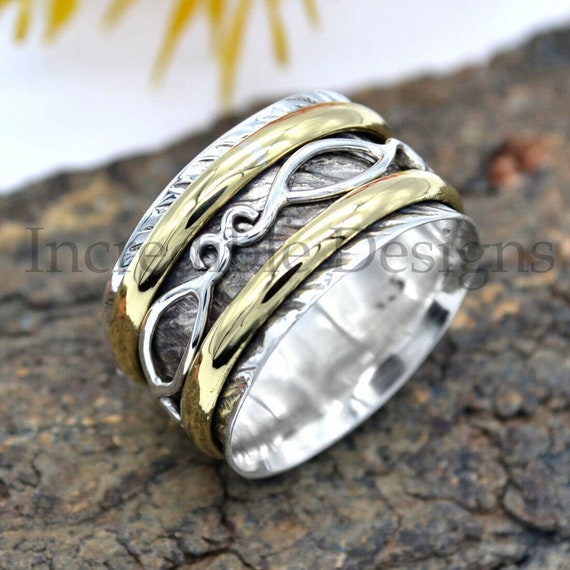Brass Band Spinner Ring Solid 925 Sterling Silver Ring | Etsy