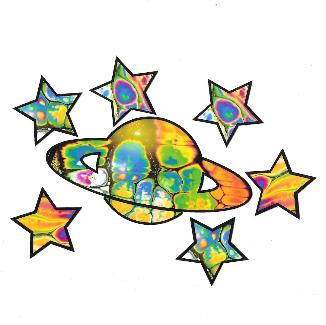 Psychedelic Saturn and Stars Sticker Pack: Outdoor Astronomy Stickers ...