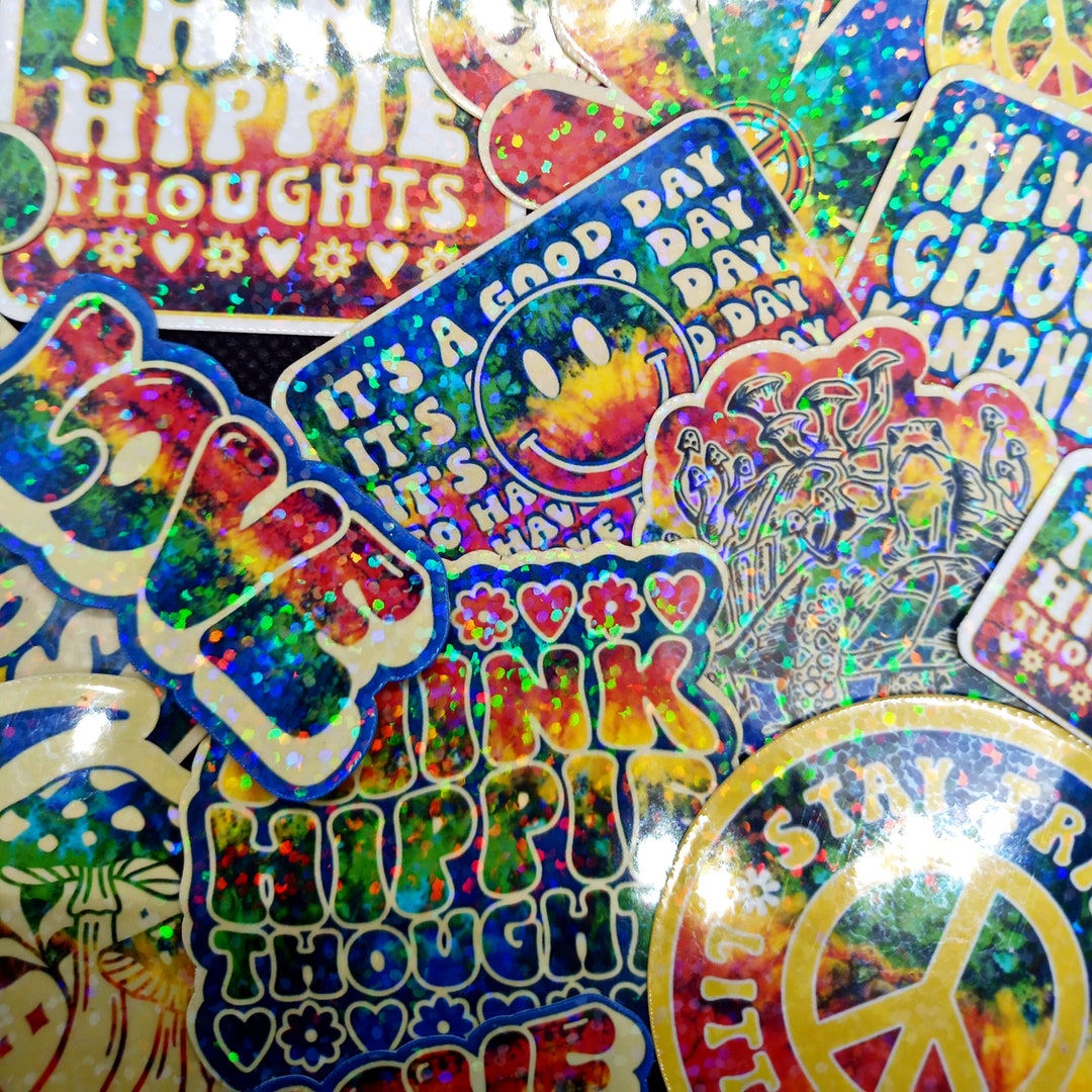 Holographic Hippie Sticker Pack: Psychedelic Smiley Face Stickers - Etsy