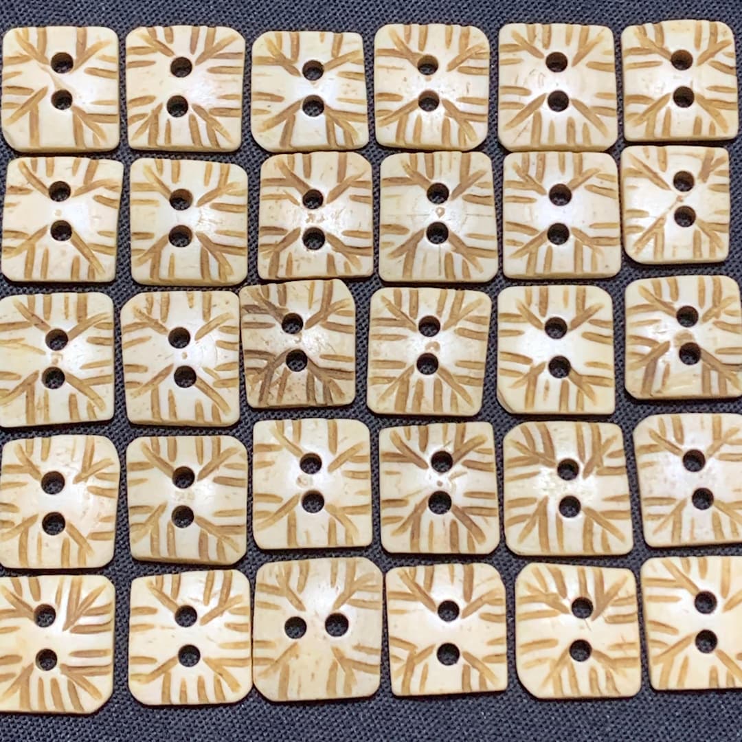 40 Pieces Natural Bone Buttons, Hand Carved Buttons, 2 Hole Buttons ...