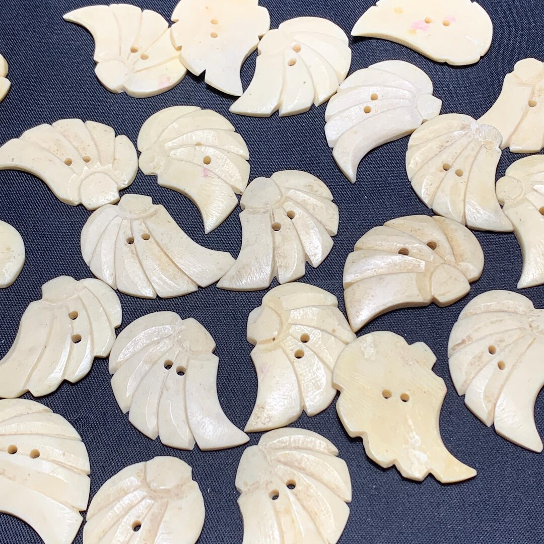 2 Pieces Natural Handmade Bone Buttons, Hand Carved Buttons, Natural ...