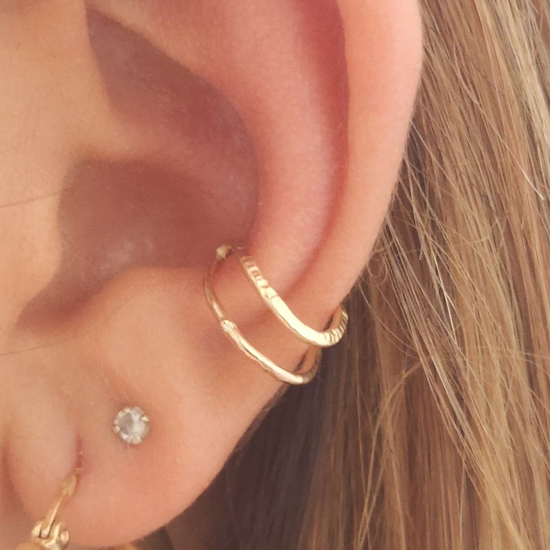 Double Wrap Cuff, No Peircing, Double Band Ear Cuff, Minimalist Ear ...