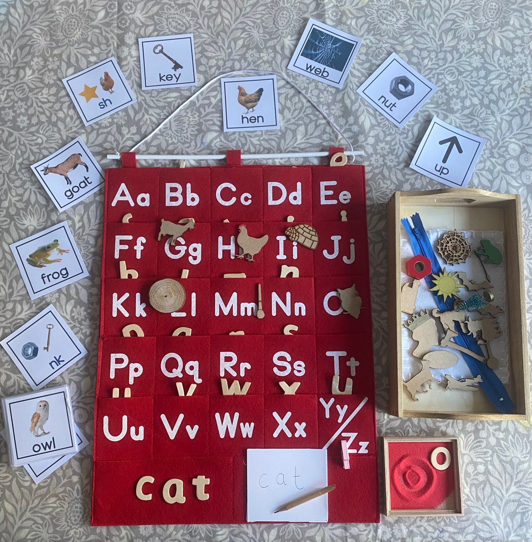 Phonics Letter Sorting School Game. Picture Cards and Wooden Letters ...