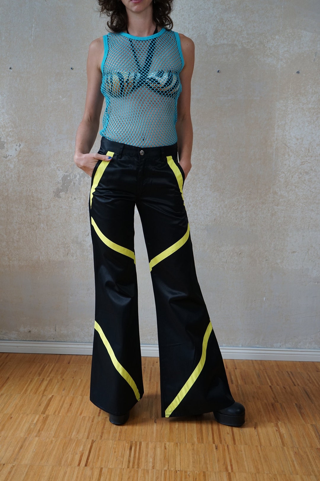 Vintage 90s MEUCCI Raver Hipsters Size. 27 34/36, XS/S Black Neon, 90s ...