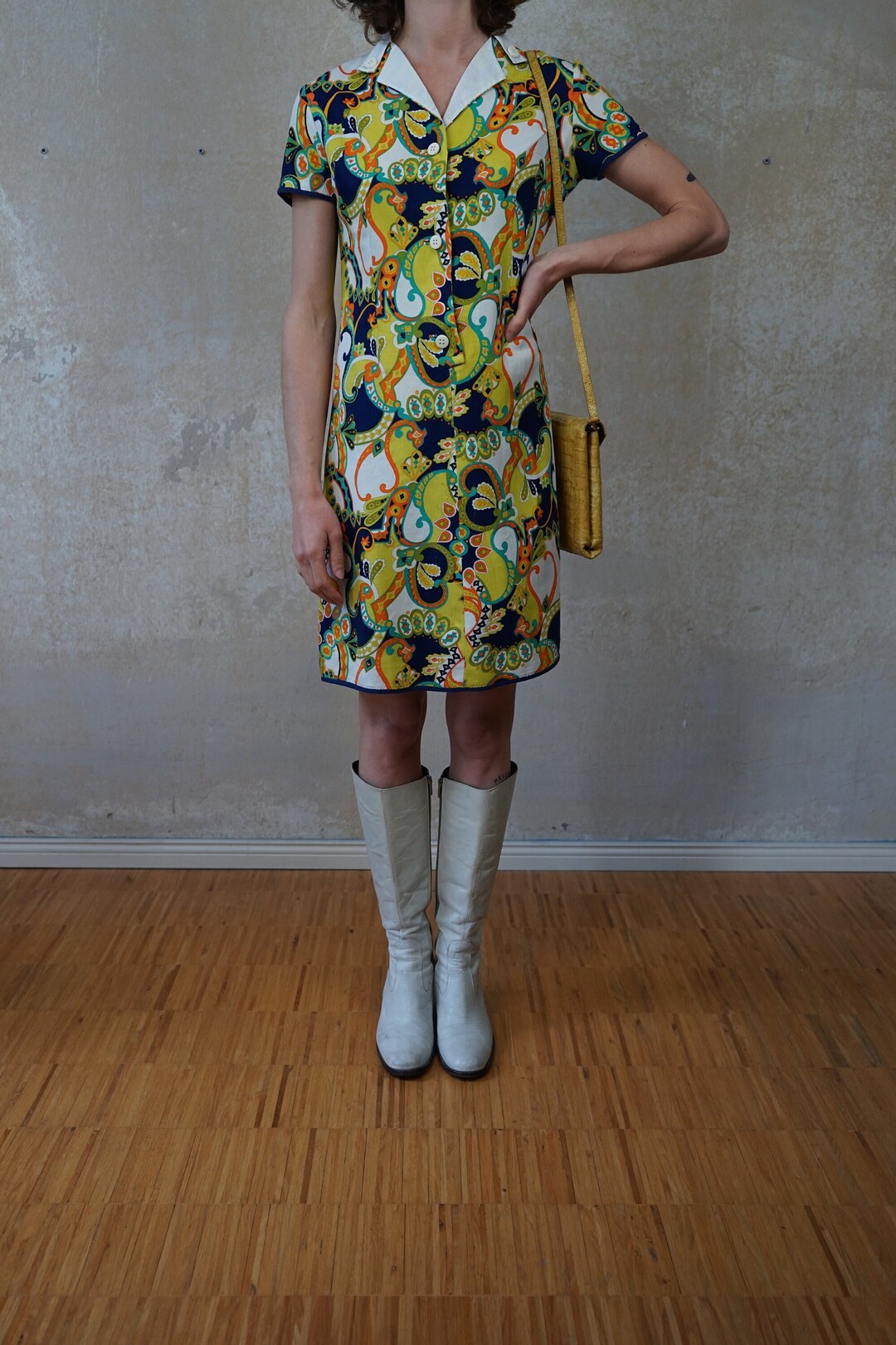 Vintage 60s 70s Mini Dress 34/36 XS/S Colorful Paisley Pattern Handmade ...