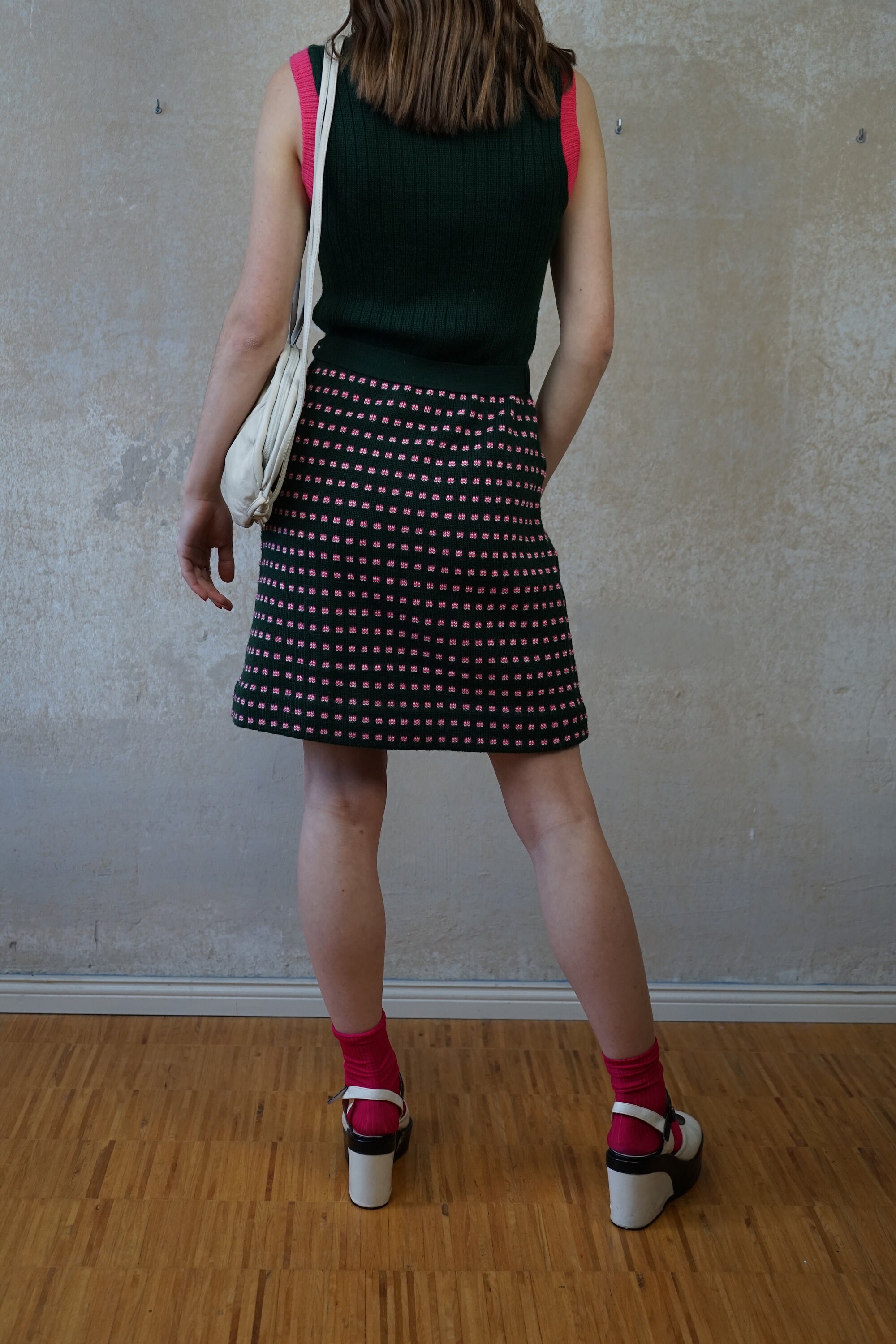 Vintage 60s 70s Mini Dress Green Pink Size. 34/36 XS/S Knitted Dress ...