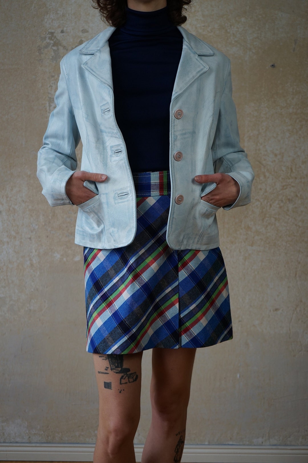 Vintage 60s 70s Mini Skirt Blue Checked Size. 36/S 70s Flared - Etsy