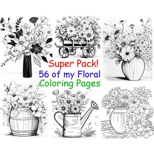 Super Pack! All 56 of My Fantasy Florals Adult Coloring Book Pages ...