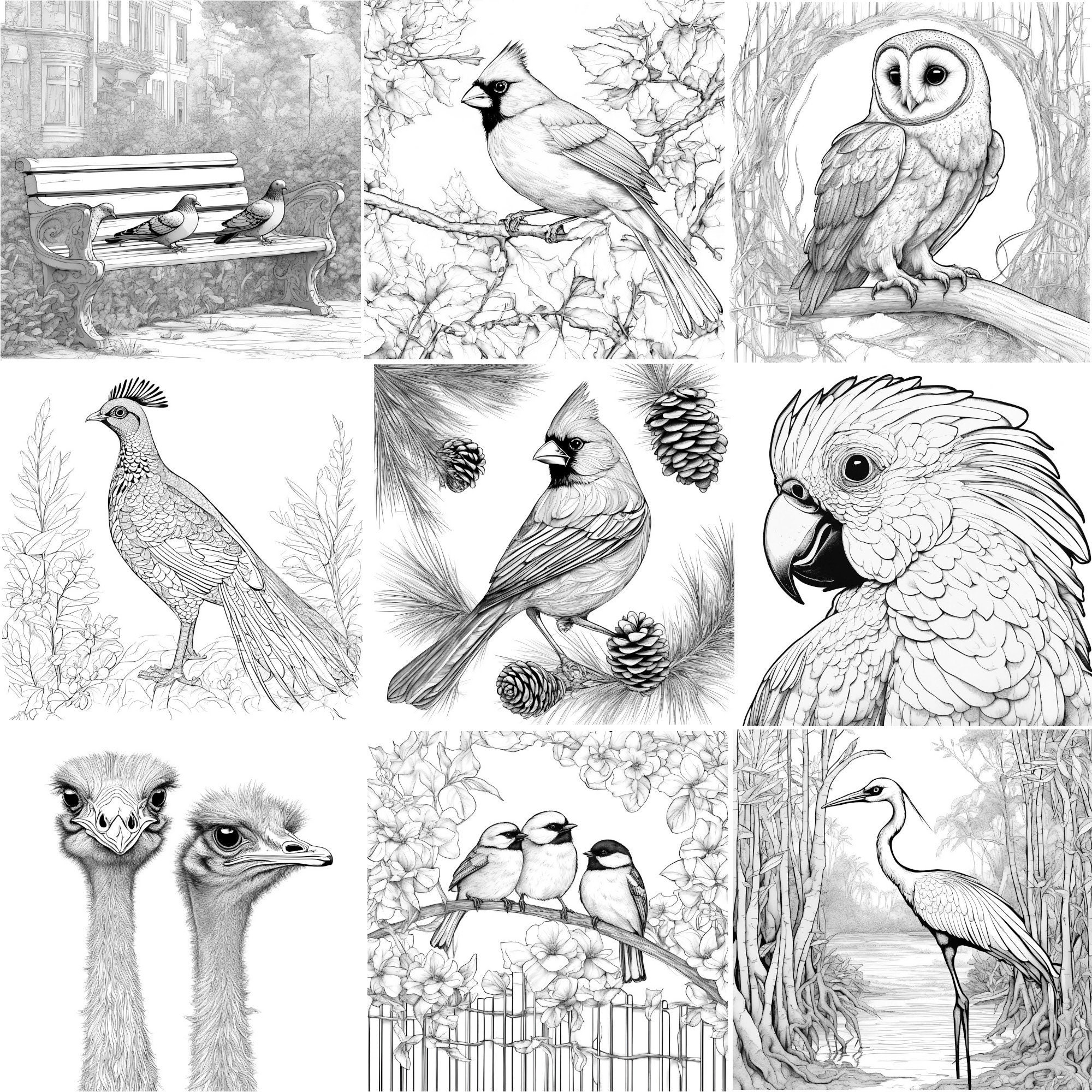 Birds! 50 Super Pack Adult Coloring Pages! Volume 2 of Beautiful ...