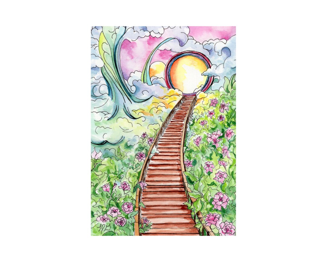 Stairway to Heaven Original Watercolor 5x7 Plus Matted LJG - Etsy