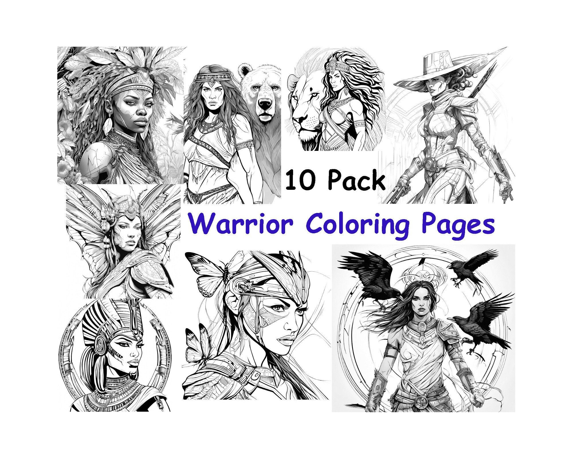 Warrior Women 10 Pack Adult Coloring Book Pages 4 Discover Your Inner ...