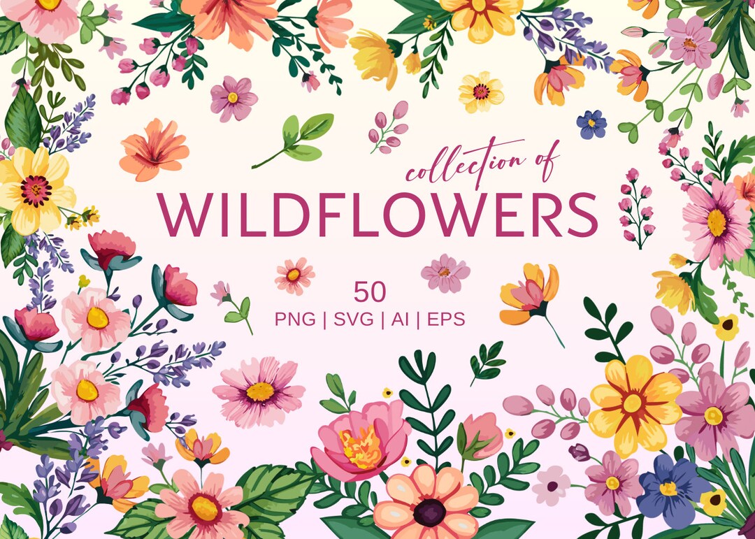 Wildflowers SVG, PNG. Flower Clipart, Bundle Wildflower Vector. Cricut ...