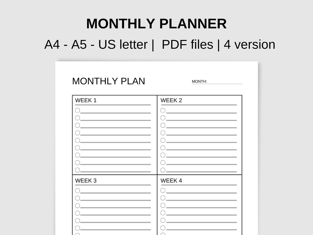 Monthly Planner Printable Landscape, Monthly Organizer, Desk Planner ...