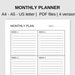 Monthly Planner Printable Landscape, Monthly Organizer, Desk Planner ...