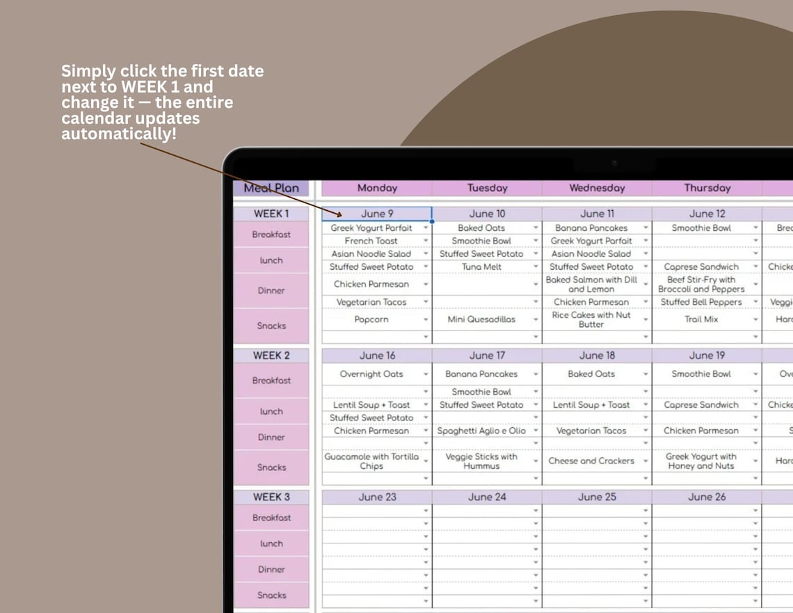 Monthly Meal Planner Spreadsheet: Google Sheets Food Tracker (digital ...