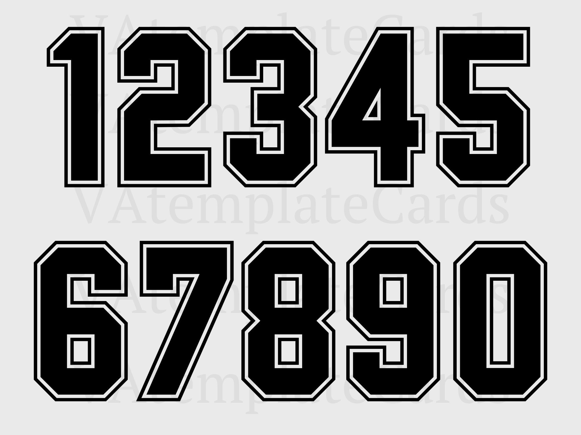Black & White Outline Numbers SVG PNG: Sport Jersey Font (digital ...