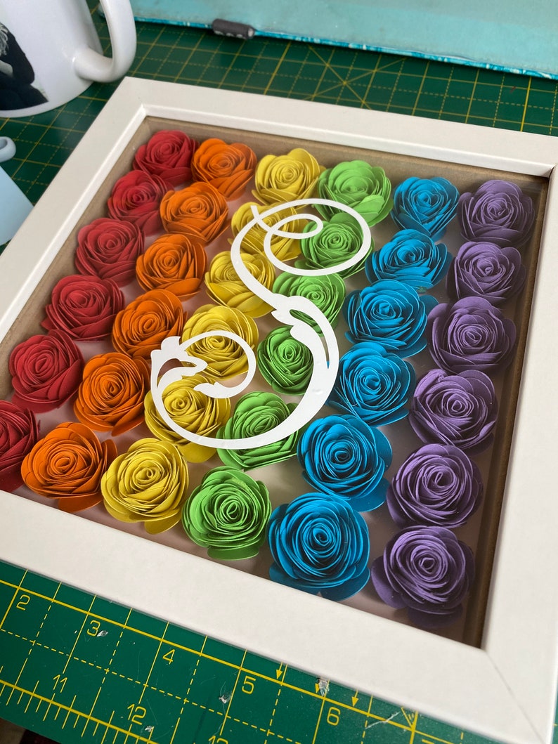 Personalised 8x8 Handmade Paper Rainbow Rose Flower Shadow Box Etsy
