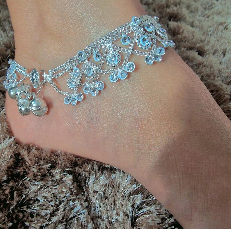 Diamond Silver Anklet Indian Style Ankle Chain, Payal, Mithril, Ankle ...