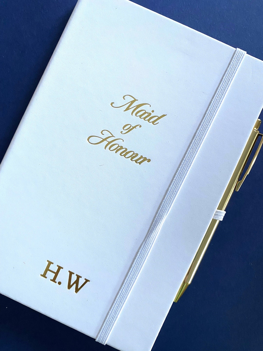 Maid of Honour White & Gold Personalised Lined Hardbacked Notebook With ...