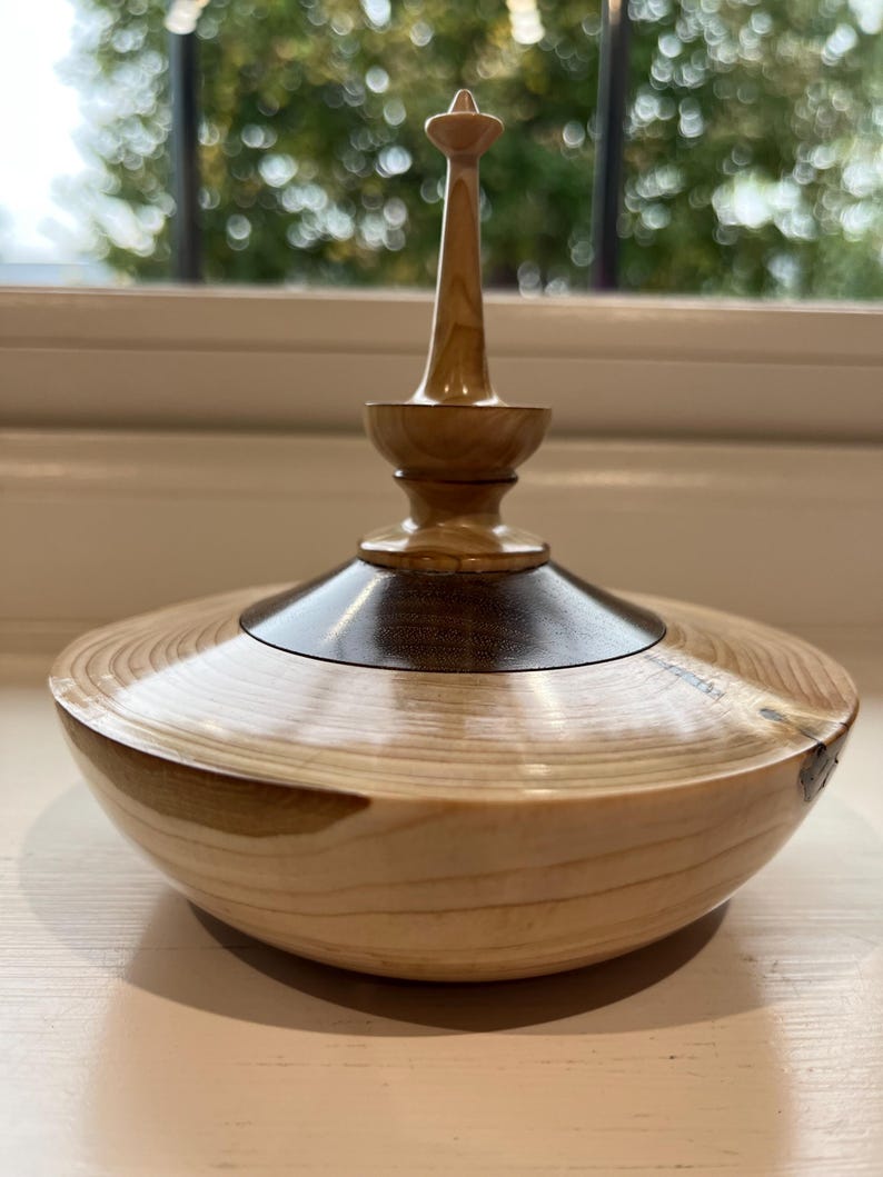 Hand Turned Wooden Lidded Pot With Finial. Sycamore Pot and Finial ...