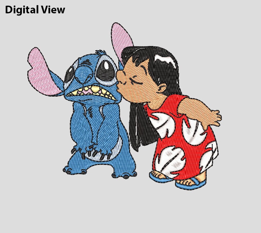 2 Versions Lilo and Stitch Embroidery Design, Lilo Kissing Stitch ...