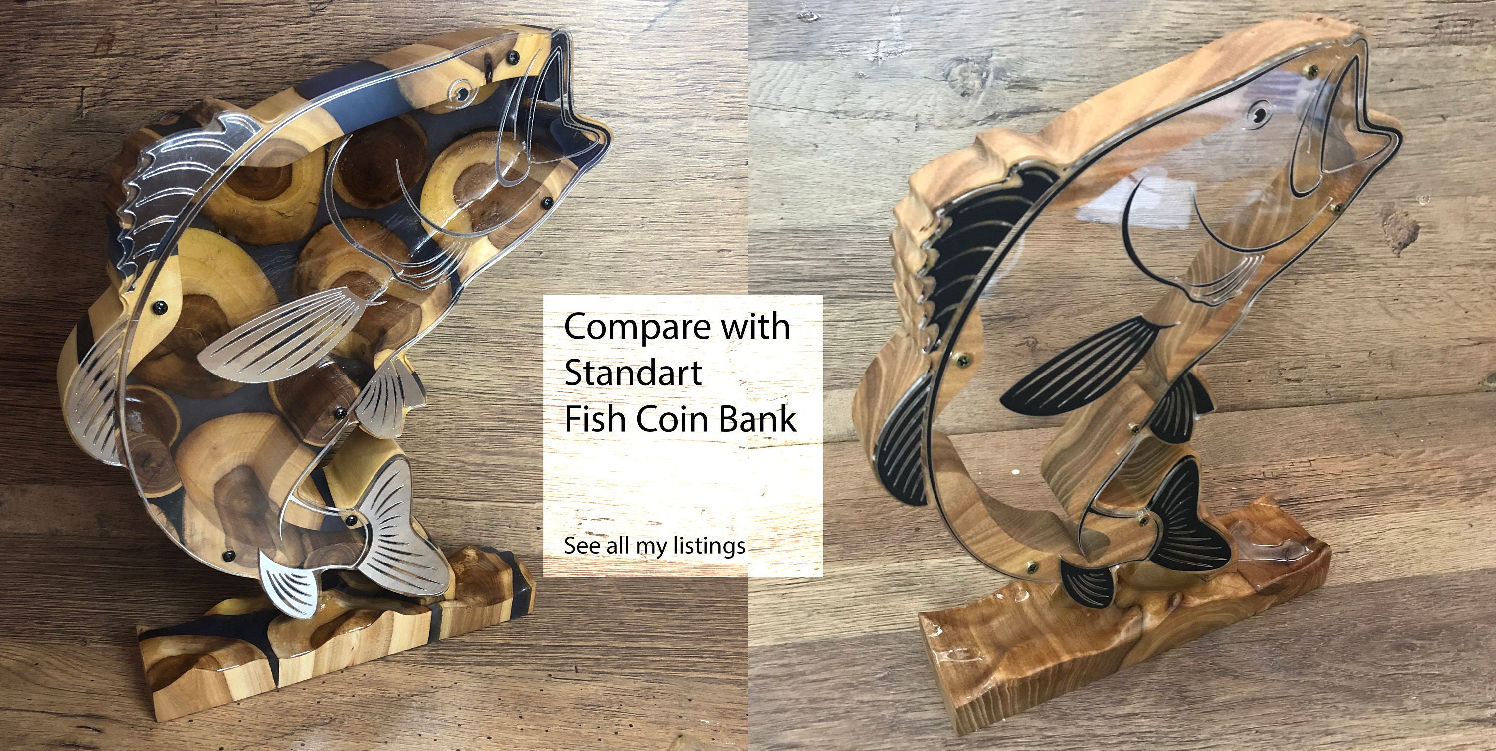 Wooden End Grain Coin Bank Fish Coin Bank Custom Piggy Bank. - Etsy
