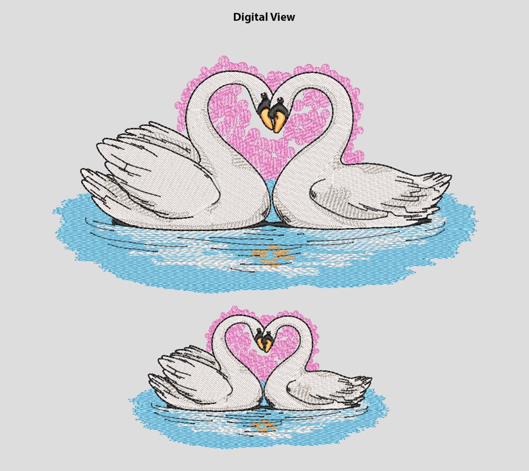 2 Sizes of Swan Love Embroidery Design, Swan Heart Design, Lake ...