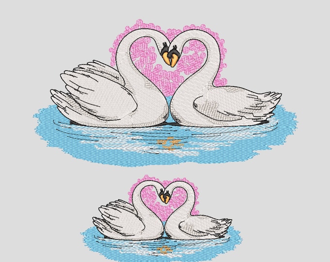 2 Sizes of Swan Love Embroidery Design, Swan Heart Design, Lake ...