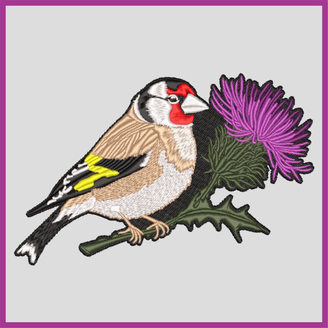 2 Sizes of Goldfinch Bird on Burdock Embroidery Design, Birds ...