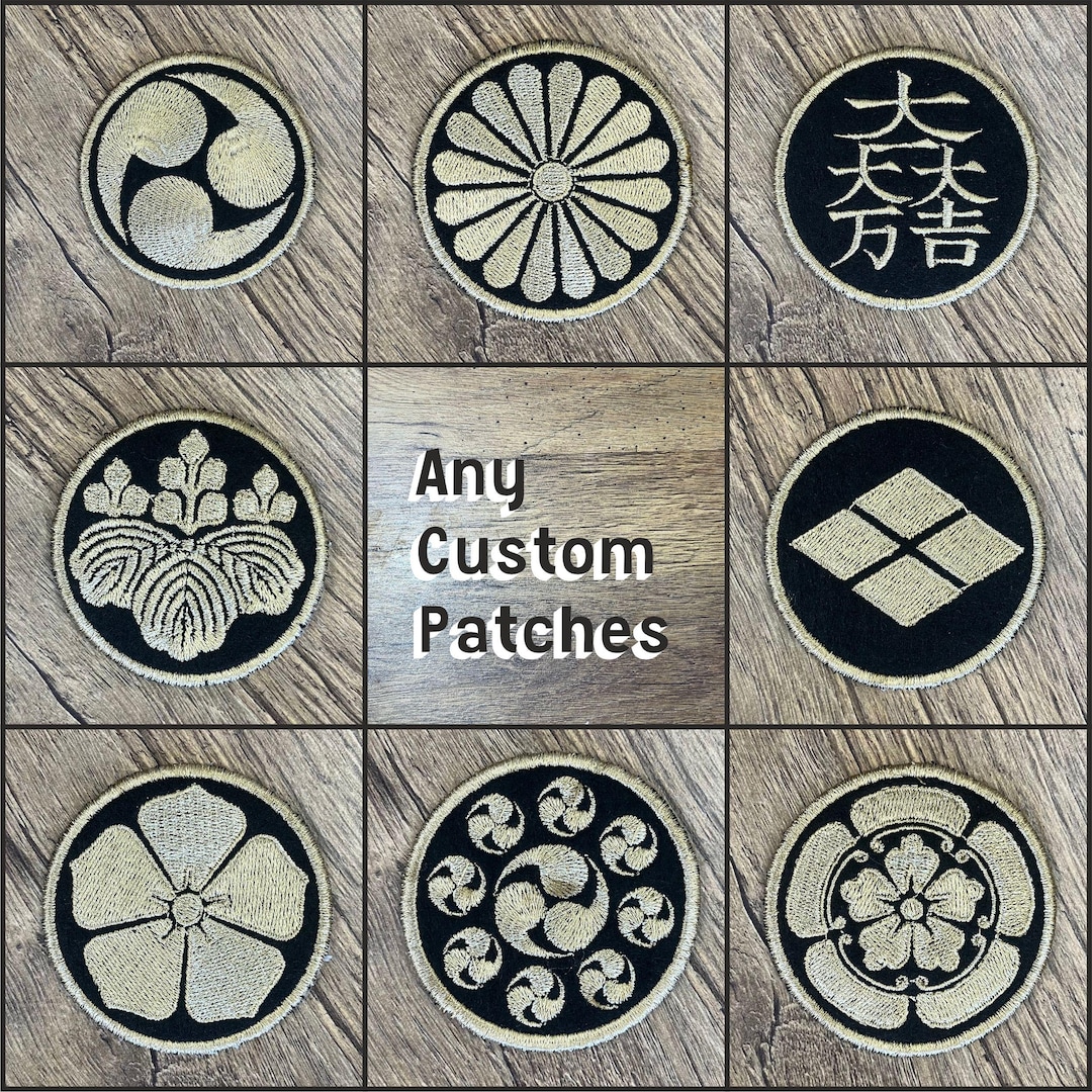 Iron-on Japanese Kamon Samurai Crest Embroidered Patches - Nobunaga Oda, Miyamoto, Akechi ...