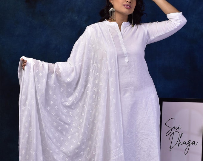 White Kurta Set for Women Solid White Pure Cotton Kurta With Trousers ...