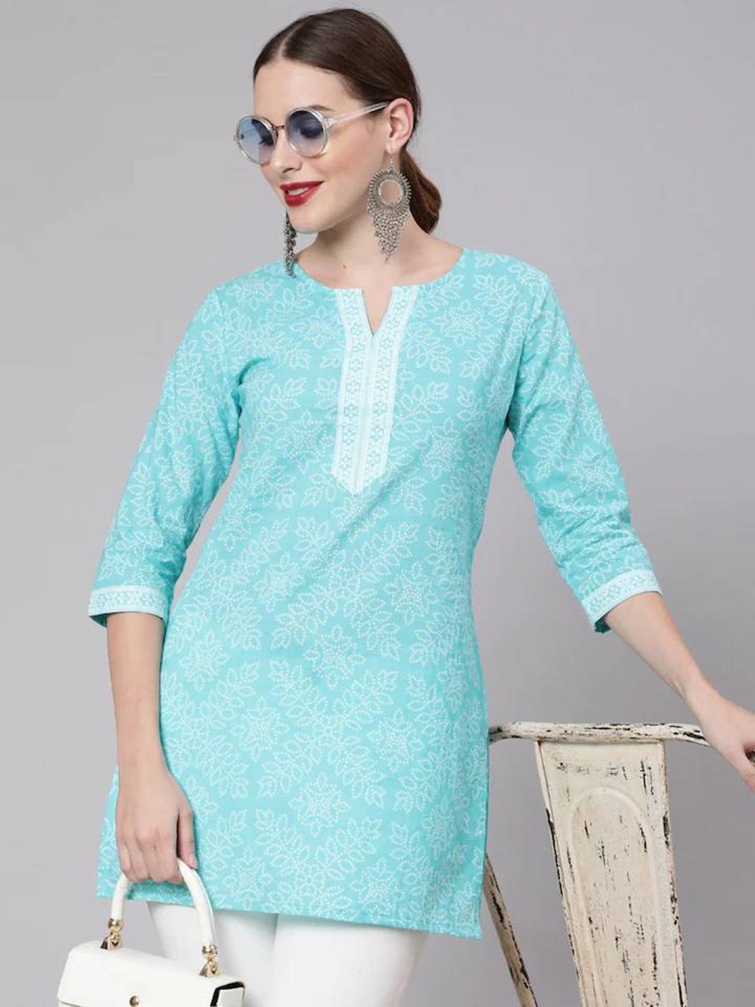 Short Kurti for Women Pure Cotton Blue Printed Tunic for Women Boho ...