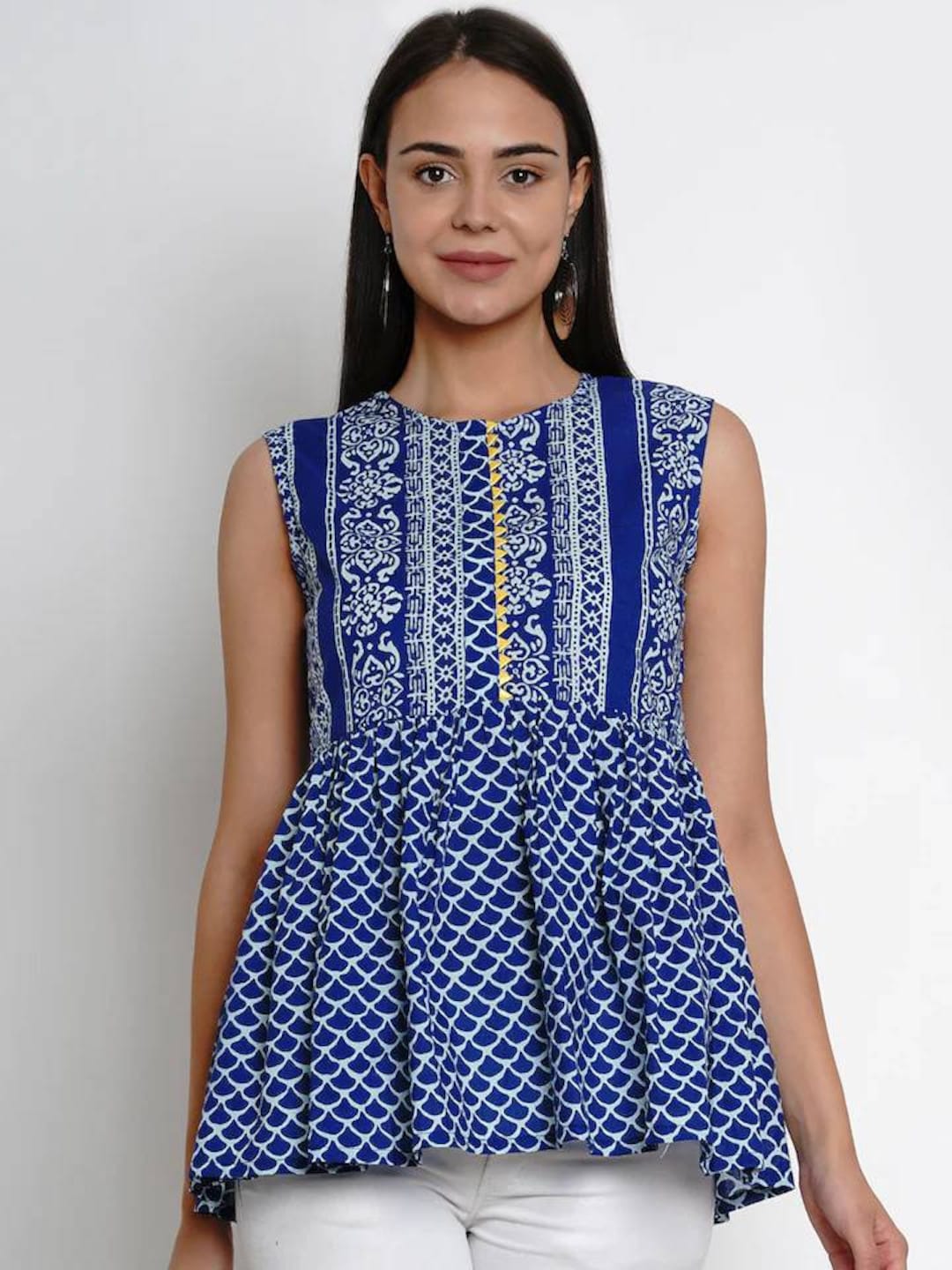 Sleeveless Top for Women Blue Printed Pure Cotton Indian Top - Etsy