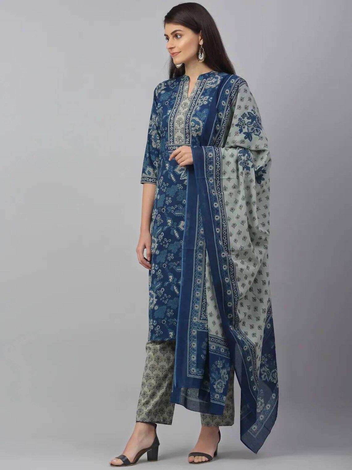 Kurta Set for Women Pure Cotton Blue & Grey Printed Kurta - Etsy